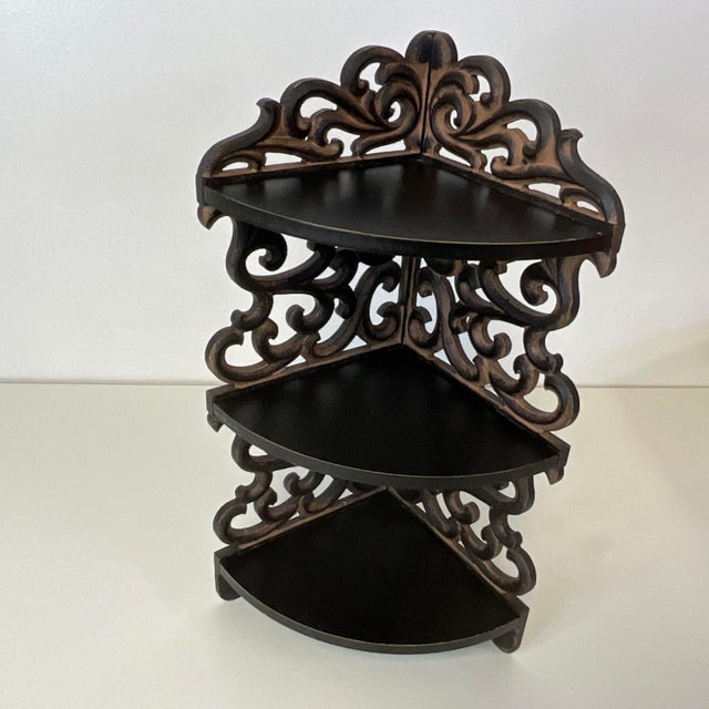 1980s Vintage Chippendale Rocco Wall Mounted Corner Shelf With ...