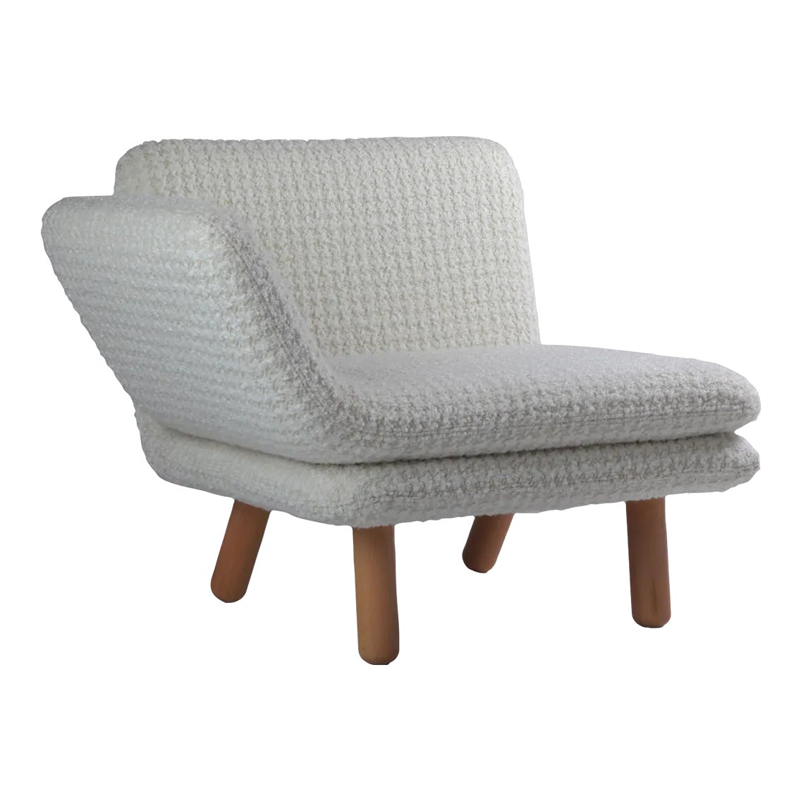 Cross Lounge Chair, Natural Wood, Crow's Feet Patterned Boucle White ...