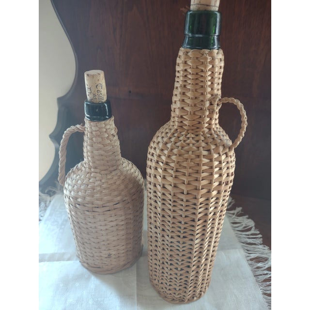 Pair of Vintage Wicker Bottles With Handles | Chairish