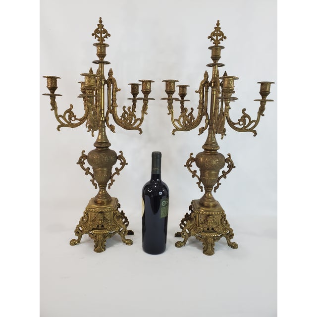 Vintage Pair Brass 5 Arm Brevettato Italian Baroque Candelabras | Chairish