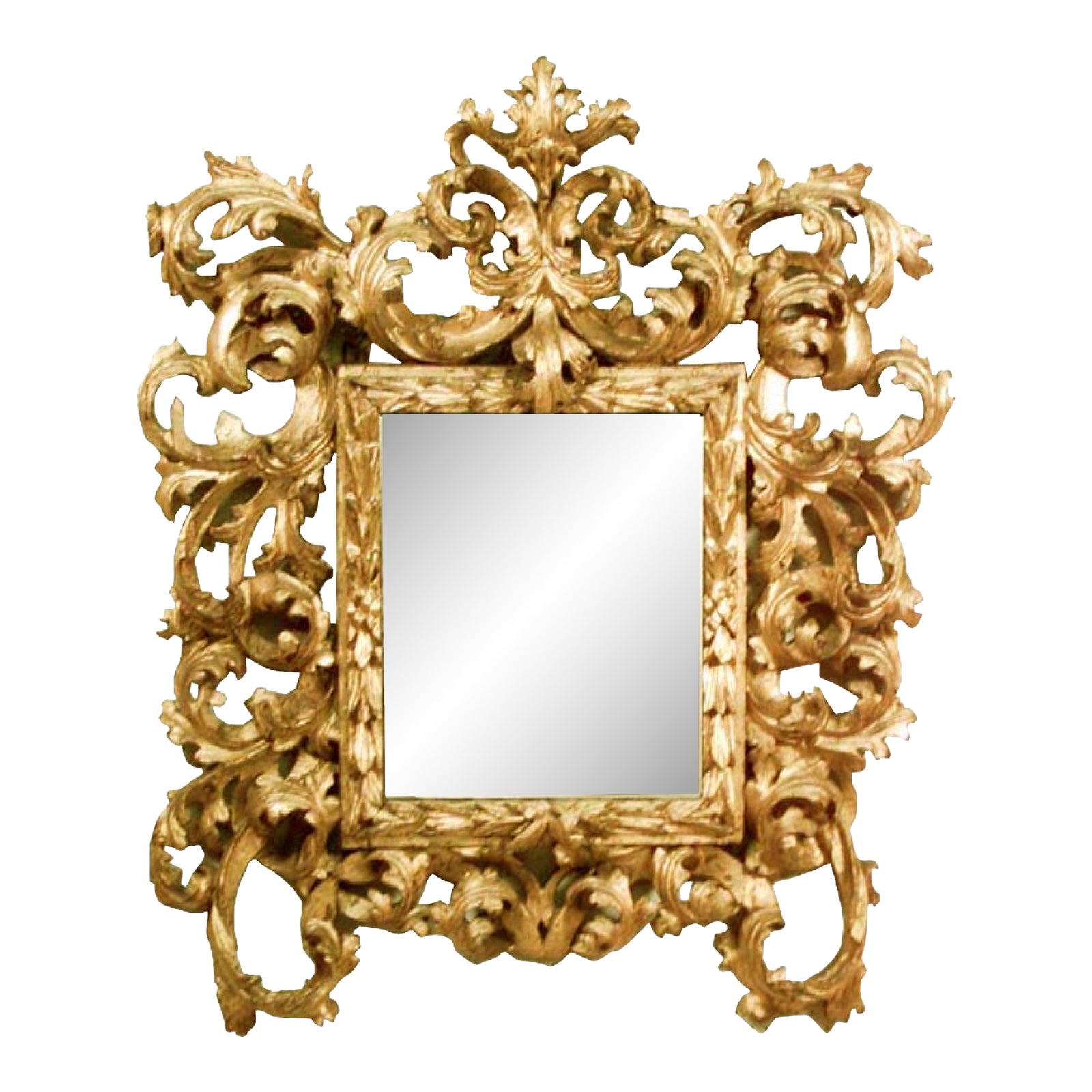 Spanish Rococo Style Carved Giltwood Acanthus Leaf Wall Mirror | Chairish
