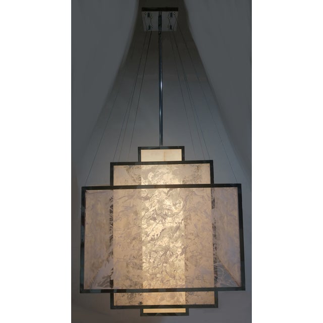 Custom Alabaster and Trapped Clouds Finish Chandelier | Chairish