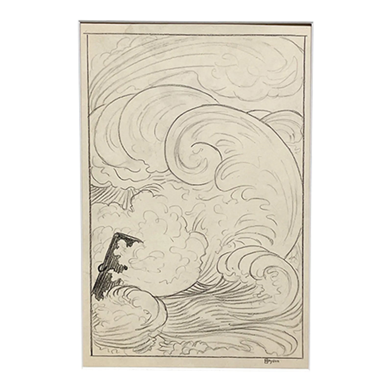 A Ca. 1928 Fine Graphite on Paper Drawing of an Ocean Wave by Artist ...