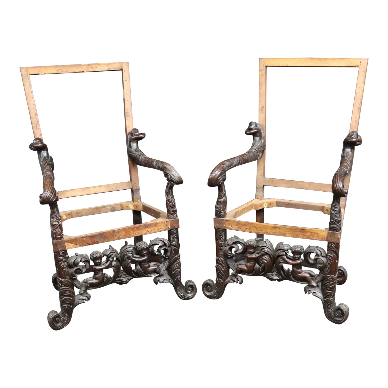 Rococo Putti Carved Throne Chair Frames | Chairish