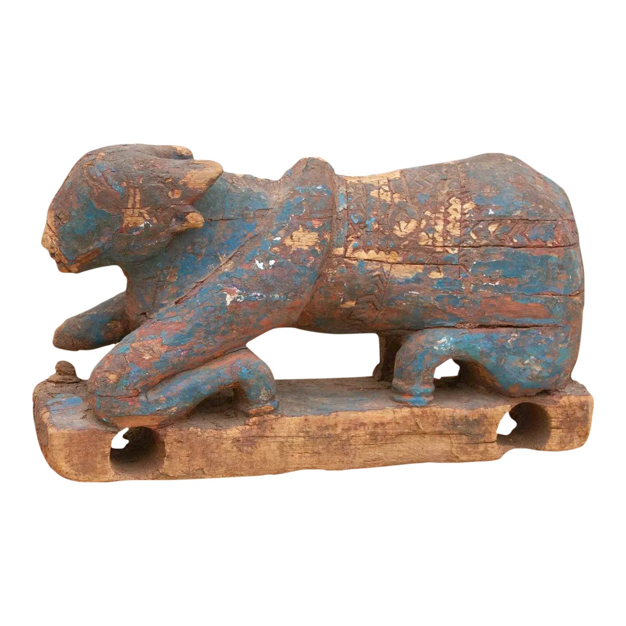 Ancient Indian Wooden Nandi Figure | Chairish