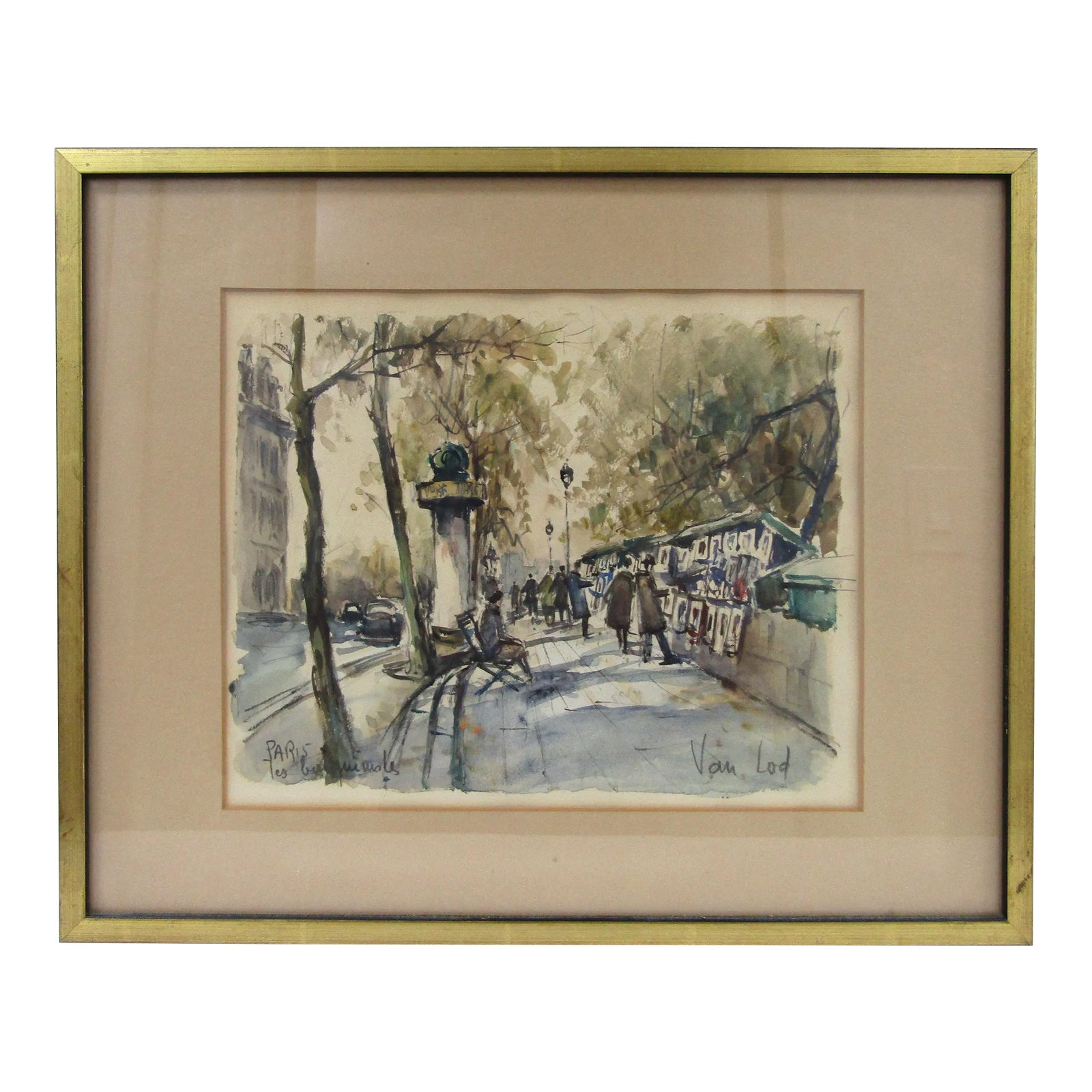 Van Lod Watercolor Painting Paris Market Late 20th Century | Chairish