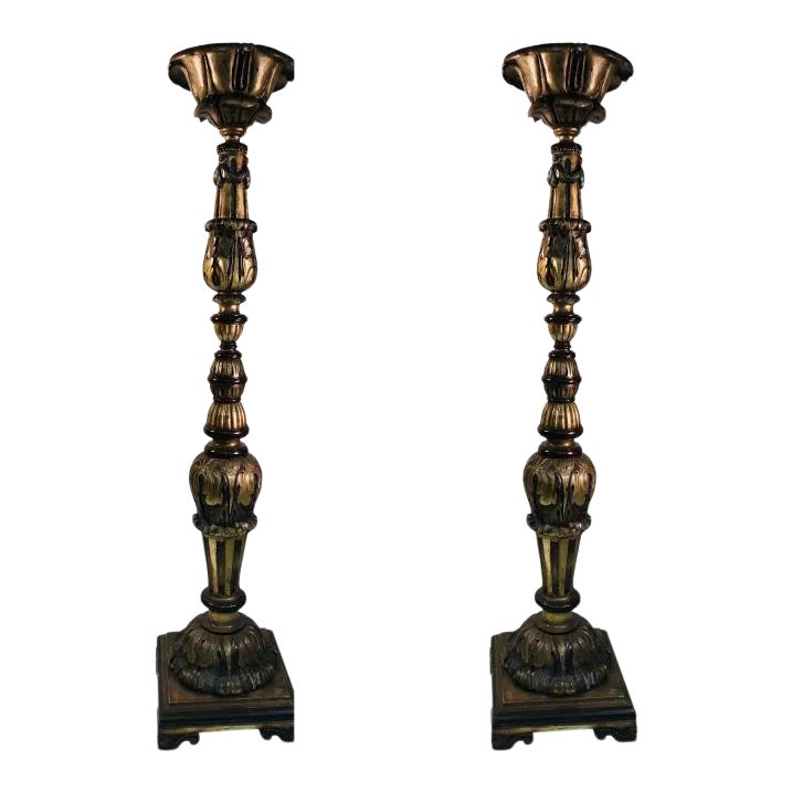 Monumental Ornate Baroque Carved Wood Torchieres - a Pair | Chairish