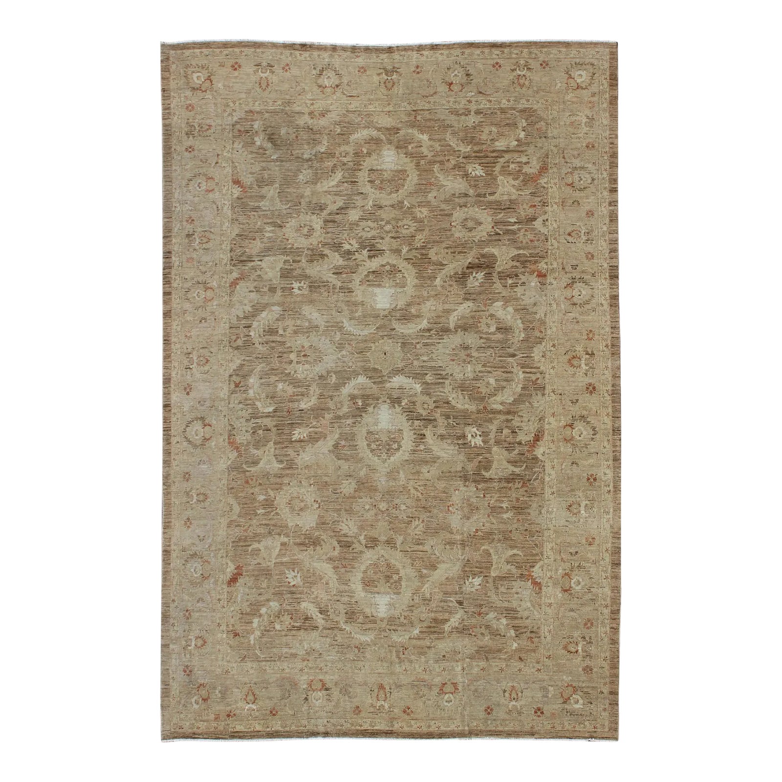 Large Afghan Floral Pattern in Earth Tones With Browns and Cream | Chairish