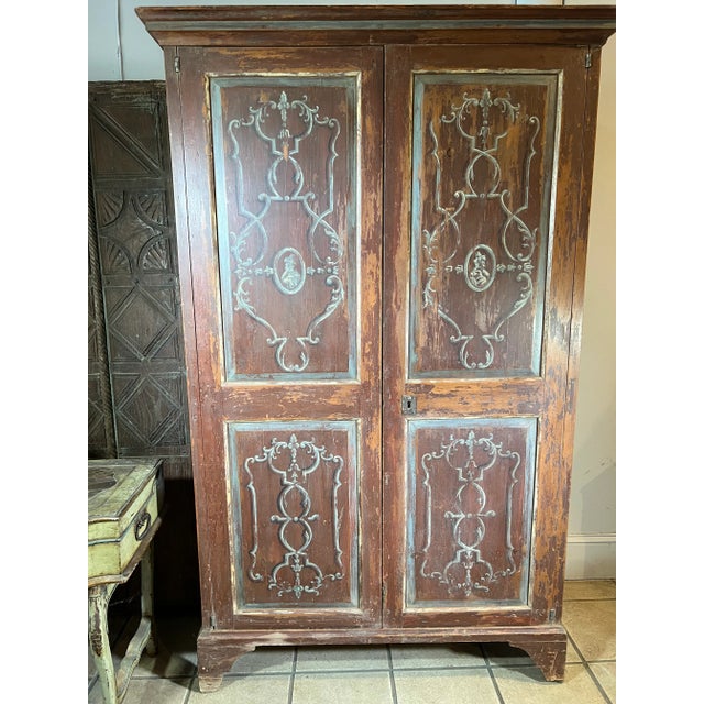 Dark Red Armoire - Italian 18th Century Painted Armoire | Chairish