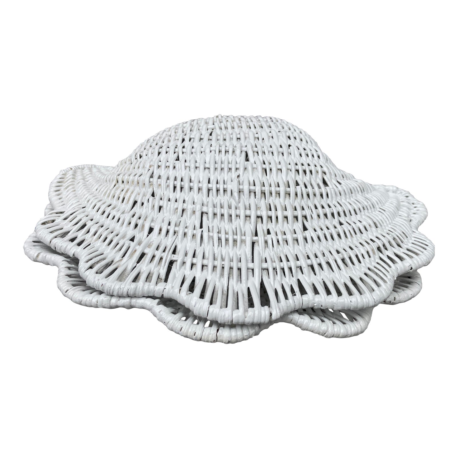 Vintage White Wicker Clam Shell Basket | Chairish