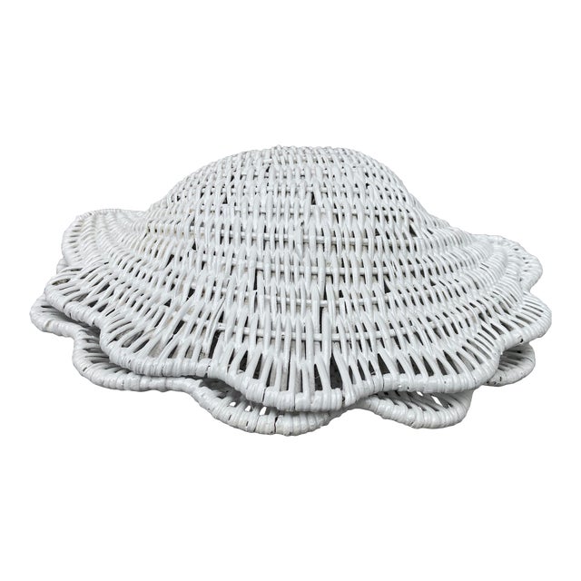 Vintage White Wicker Clam Shell Basket | Chairish