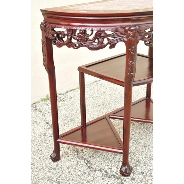 Vintage Oriental Chinese Carved Hardwood Demilune Marble Top Console ...
