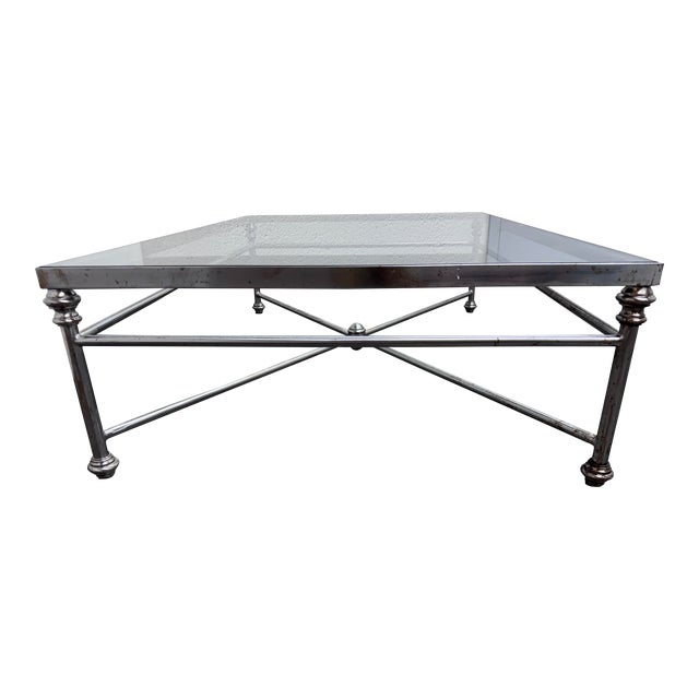 X-Frame Metal + Glass Coffee Table | Chairish