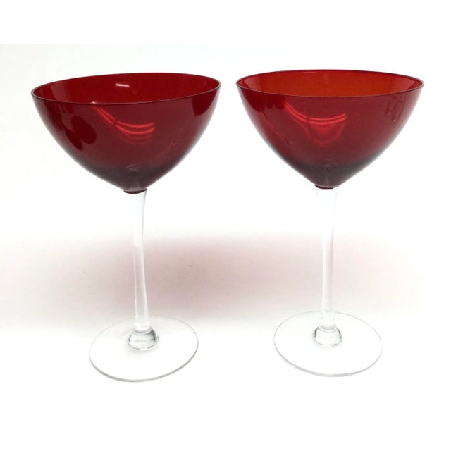 Vintage Ruby Red Crystal Martini Cosmo Manhattan Stemware a Pair | Chairish