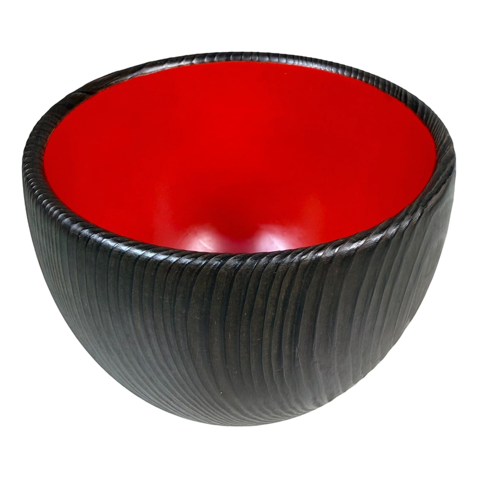 Vintage Japanese Wooden Bowl with Red Urushi Lacquer, 1970s | Chairish