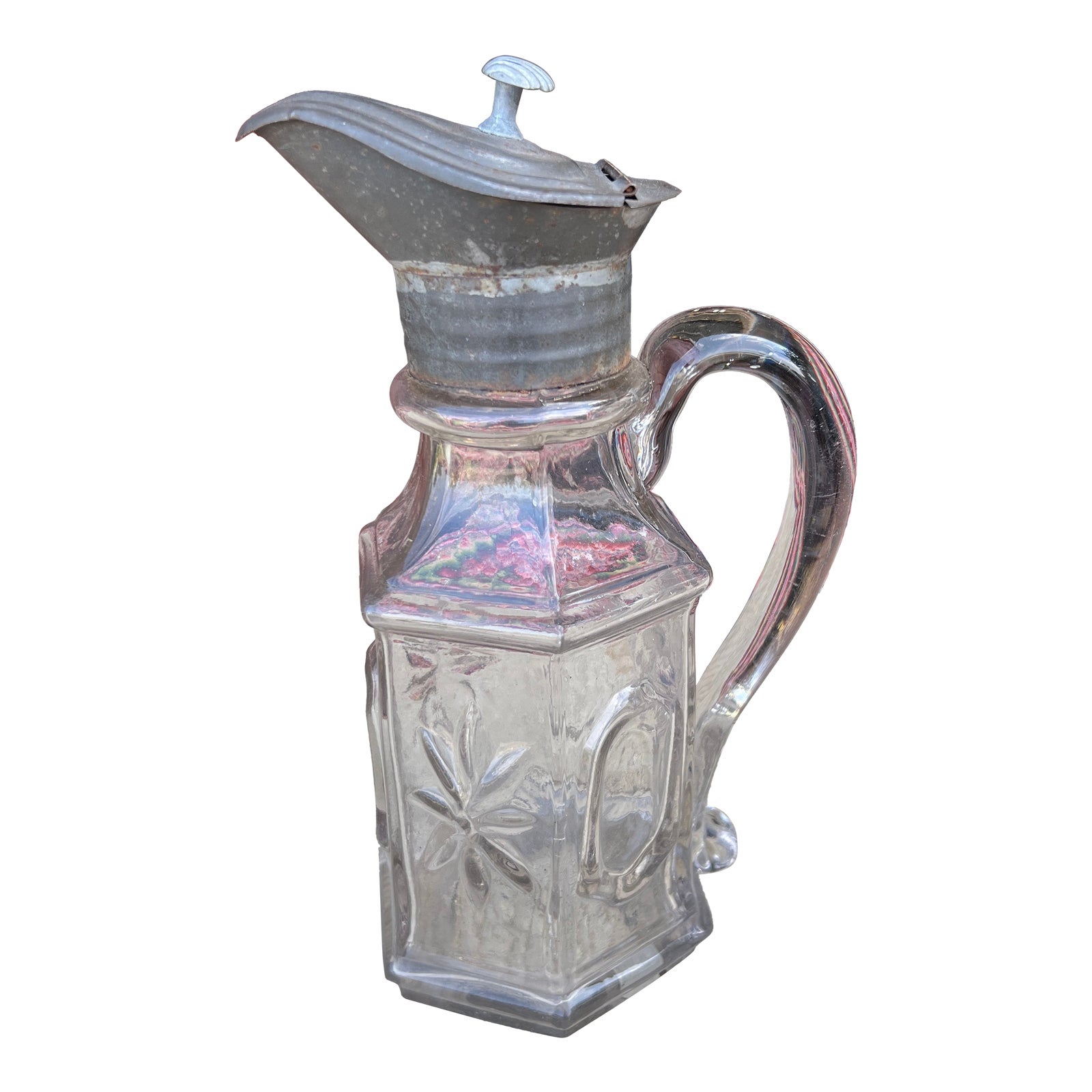 Antique Blown/Pressed Star and Buckle Foot Flint Glass Syrup Jug, 1850 ...