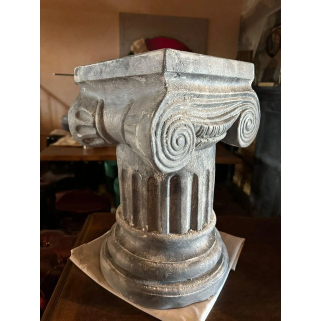 Grey Greek Ionic Column Pedestal | Chairish