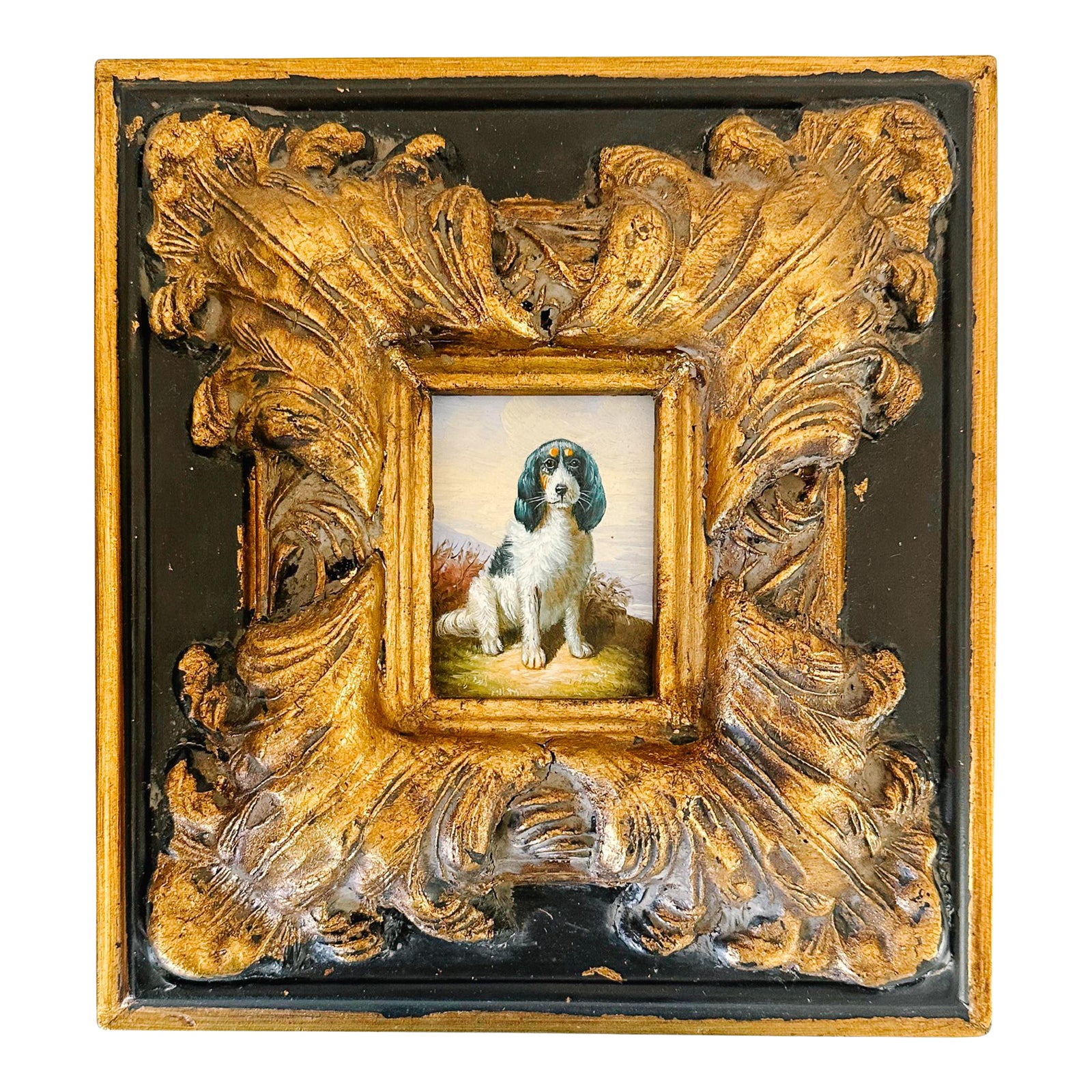 Framed English Springer Spaniel Painting on Board | Chairish