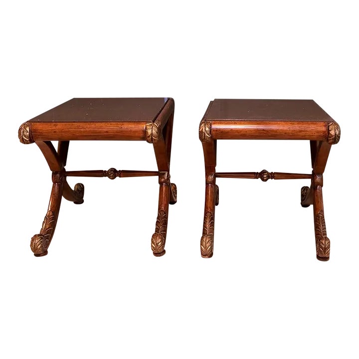 Neoclassical Style X-Form Low Side Tables in Solid Wood With Gilt Trim ...