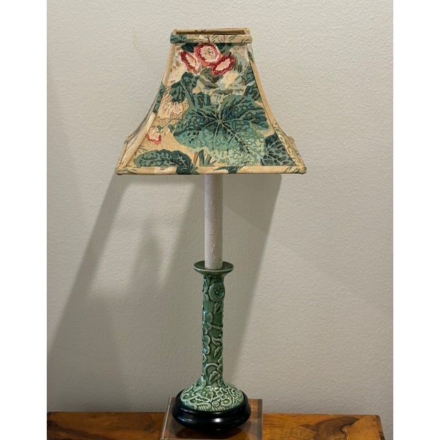 Vintage English Country Cottage Style Green Majolica Candlestick Lamp ...