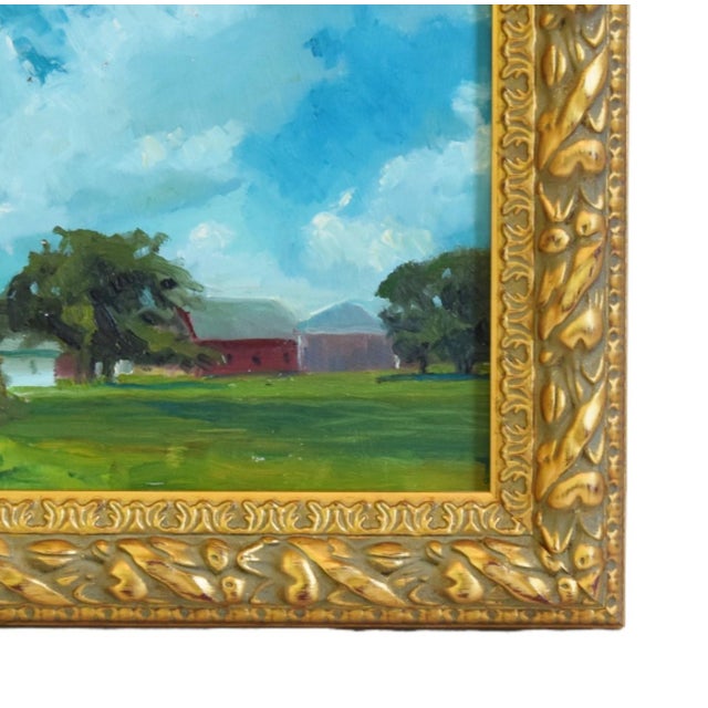 Impressionist Red Barn Farm Landscape Painting Including the Antiqued ...