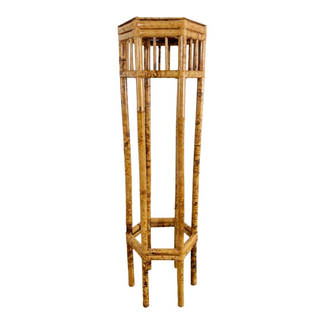 Vintage Burnt Tortoise Shell Finish Bamboo Display Pedestal or Plant ...