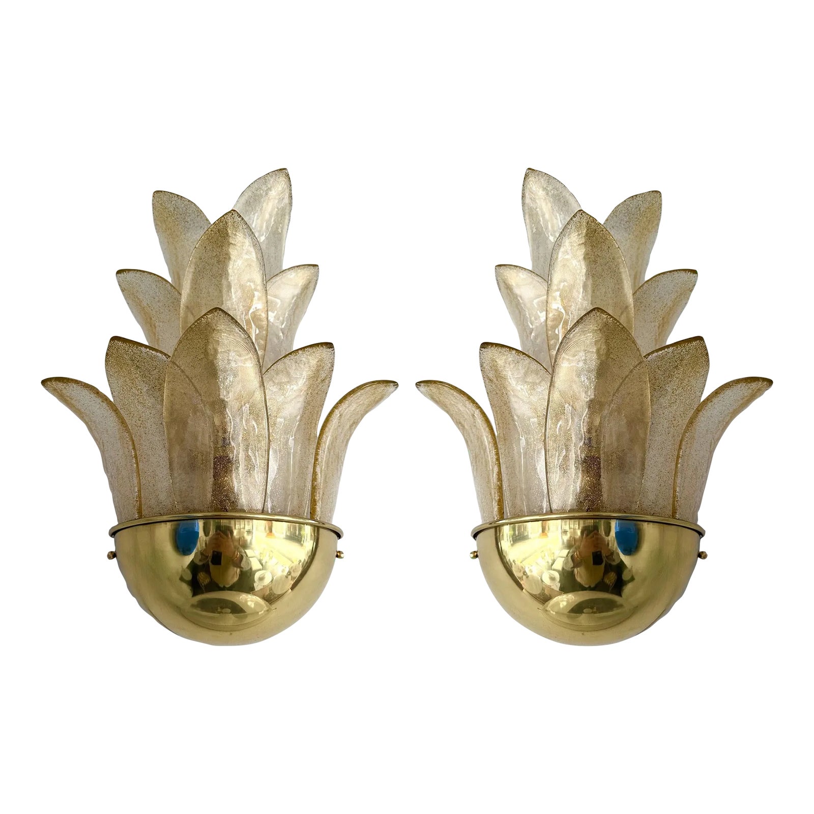 Contemporary Pair of Brass and Gilt Murano Glass Palm Tree Sconces ...