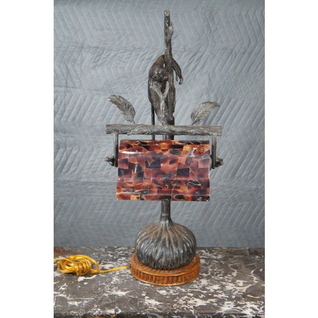 Vintage Maitland Smith Figural Bronze Monkey Desk Lamp With Pen Shell ...