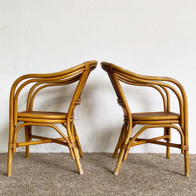 Boho Chic Bamboo Rattan Dining Chairs - Set of 4 | Chairish