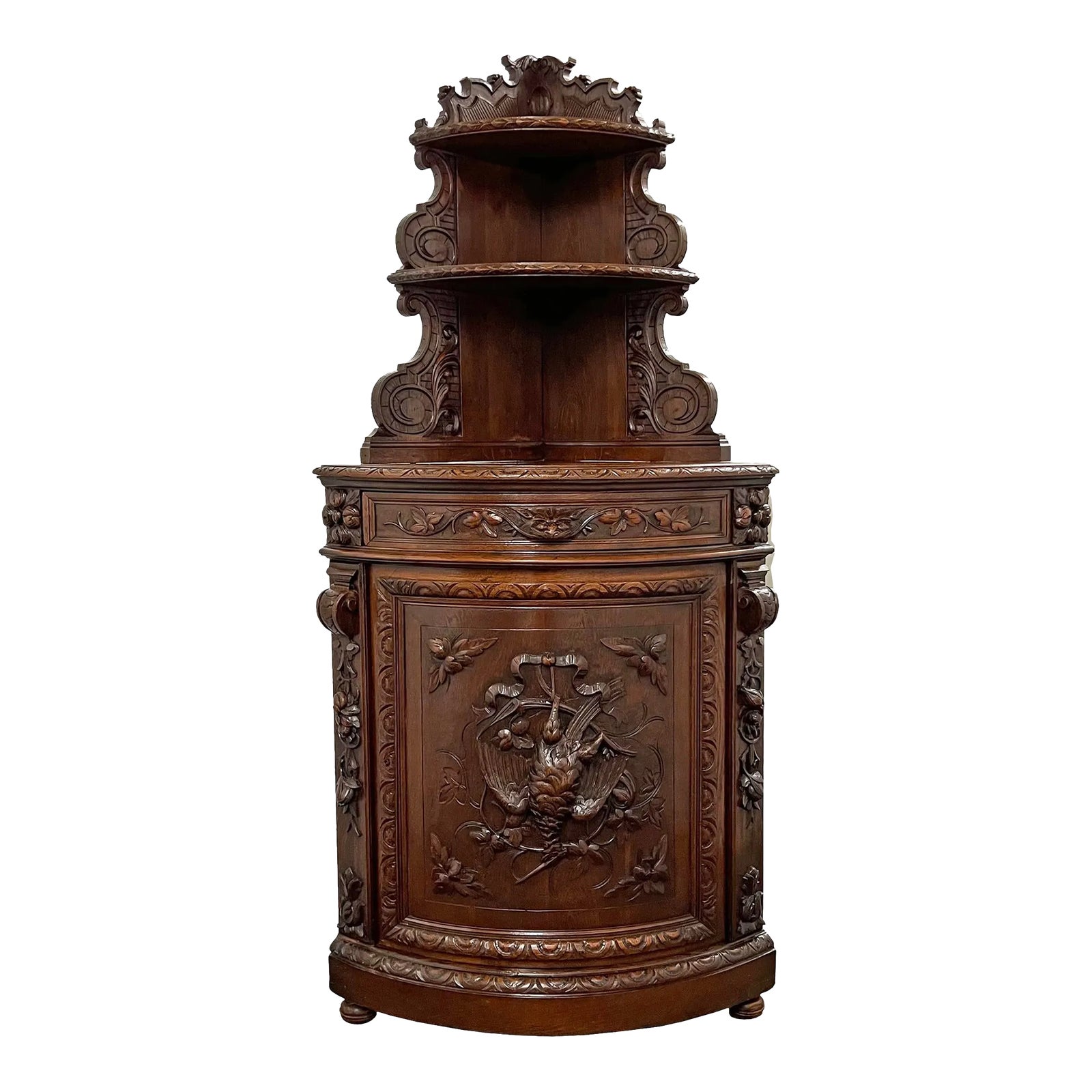 19th Century French Hunt-Themed Corner Cabinet | Chairish