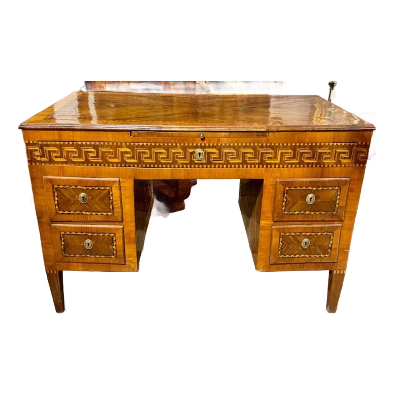 19th Century Italian Desk With Greek Key Inlay | Chairish