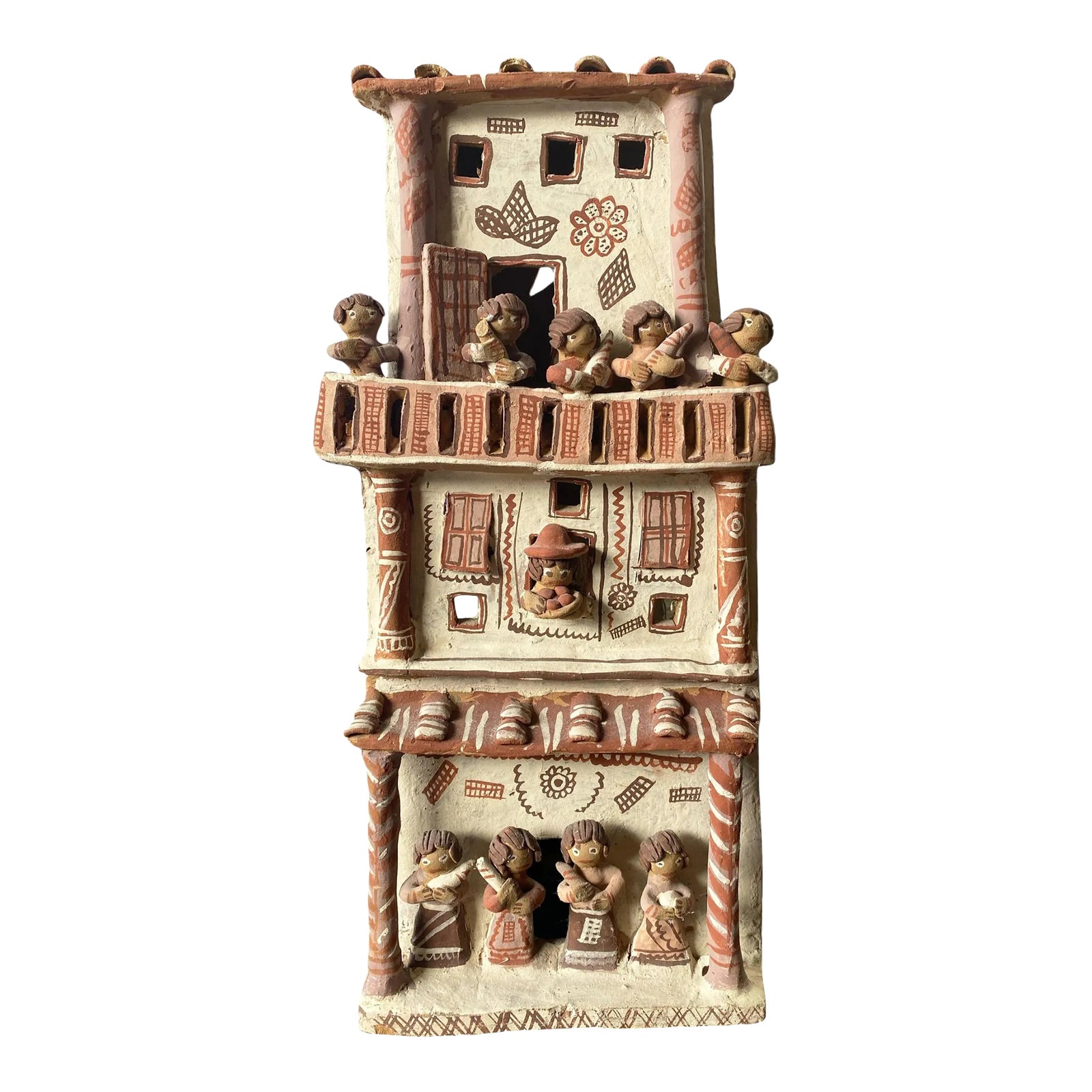 Vtg Peruvian Ayacucho Red Clay Terra Cotta Village House Building Peru ...