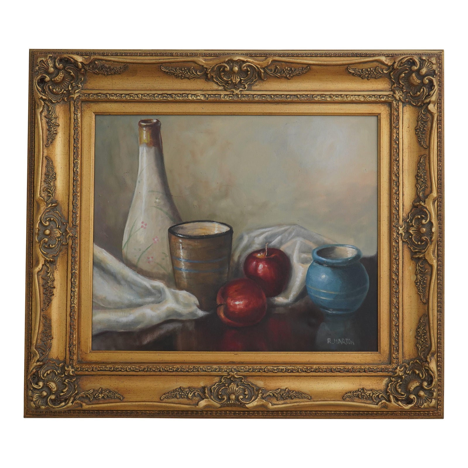 r.martin Artist Signed Still Life Oil Painting on Canvas | Chairish