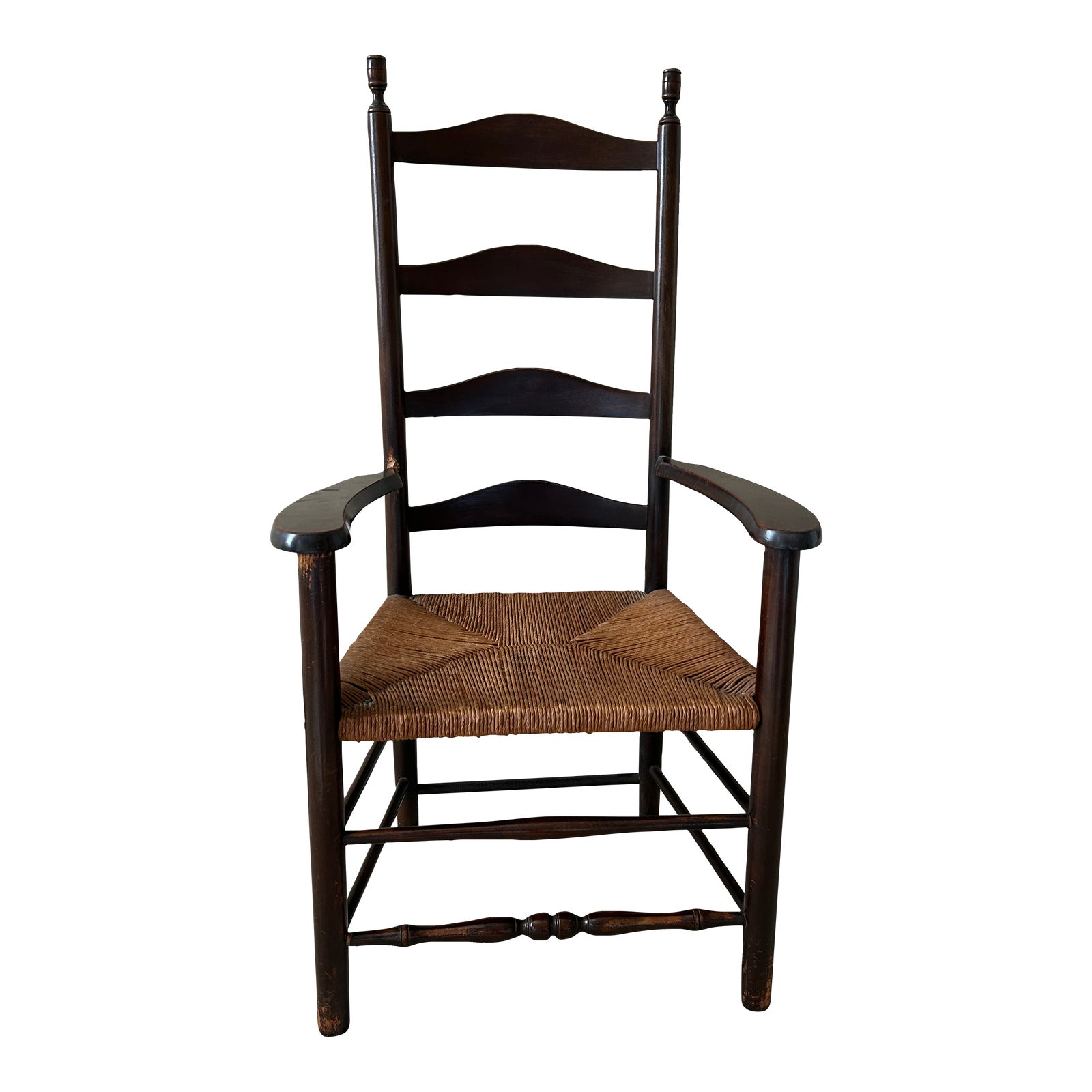 Early 20th Century Rush Bottomed Ladder Back Chair With Arms | Chairish