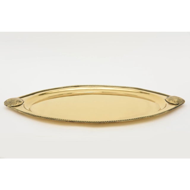 Vintage Large Brass Oval Tray With Shell and Braided Design | Chairish