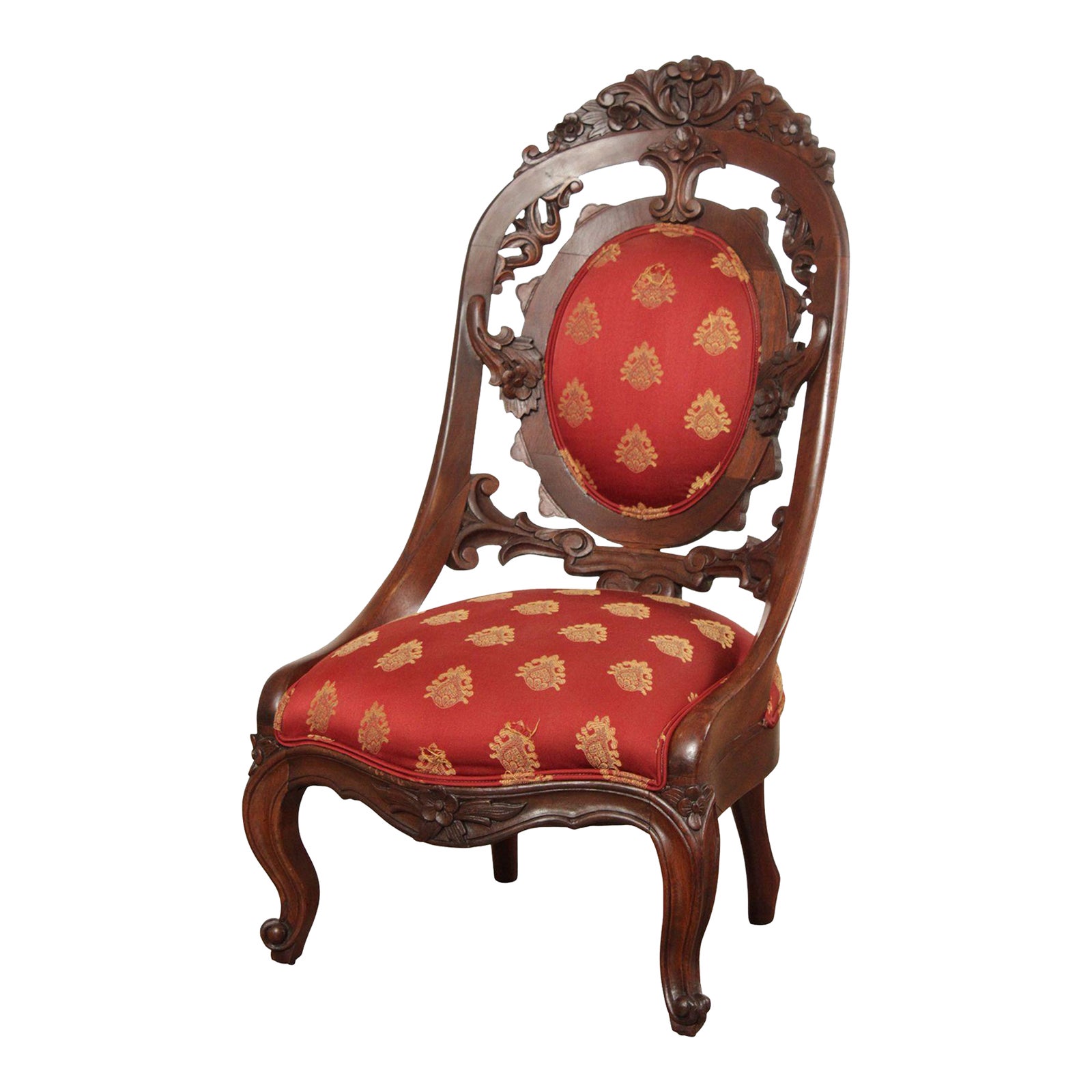 Antique Victorian Rococo Revival Style Carved Parlor Chair | Chairish