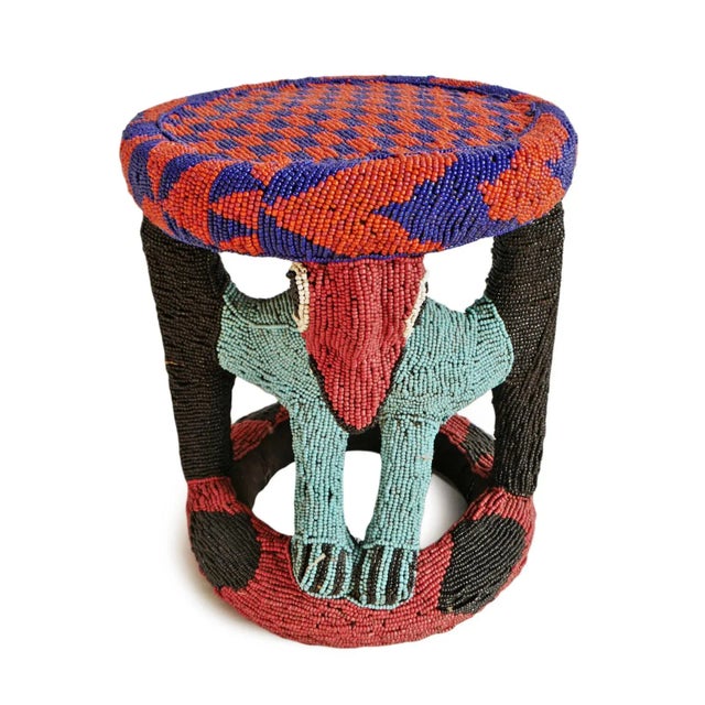 Vintage Beaded Bamileke Bird Stool | Chairish