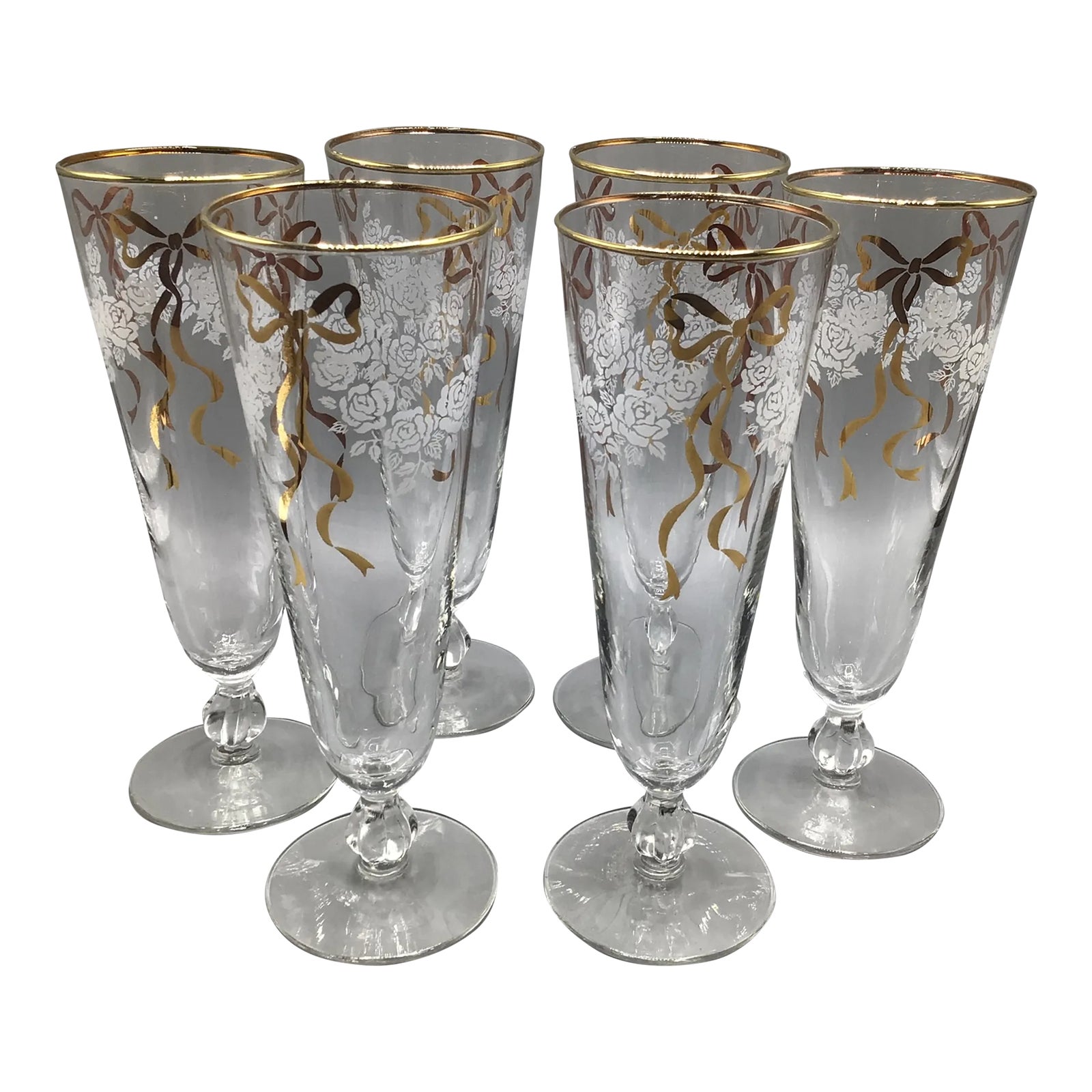 Vintage Libbey Celebration Champagne Flutes-Set of 6 | Chairish