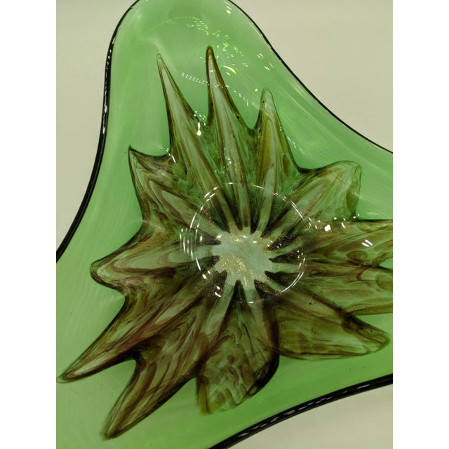 20th Century Italian Murano Triangle Green Glass Bowl | Chairish
