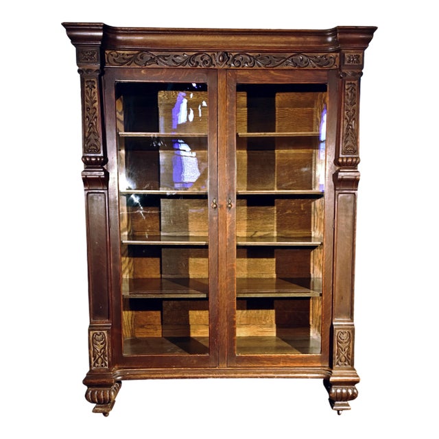 Elizabethan Revival Oak Bookcase/China Cabinet | Chairish