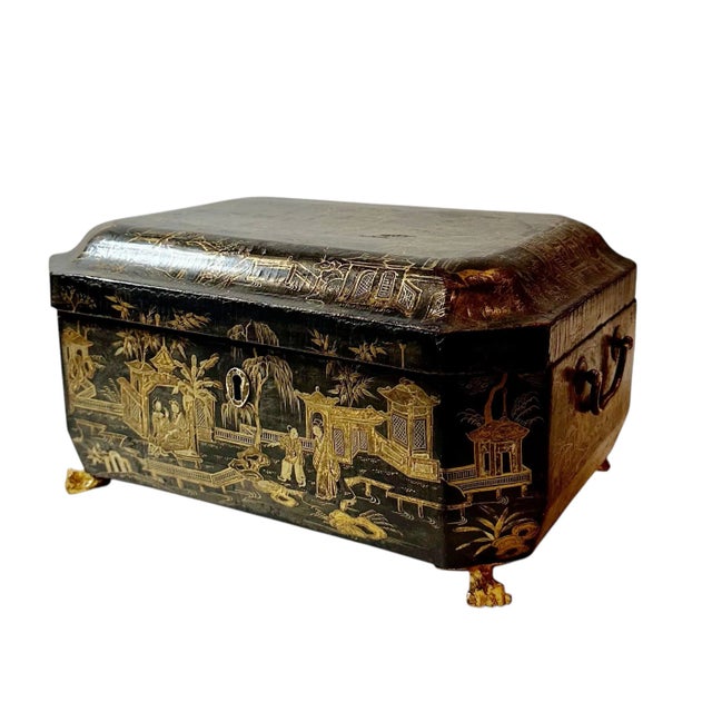 Early 19th Century Black Lacquer Chinese Export Work Box | Chairish