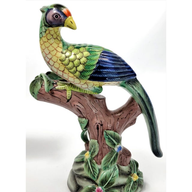 Pair Parrot Phoenix or Peacock Bird Figurine Table Sculptures - Hand ...