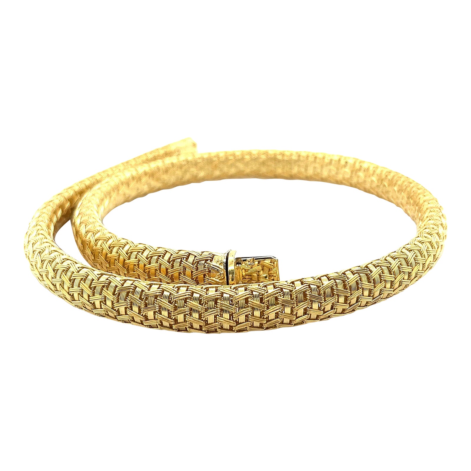 18k Gold Specialty Cylinder Tube Chain Choker Necklace | Chairish