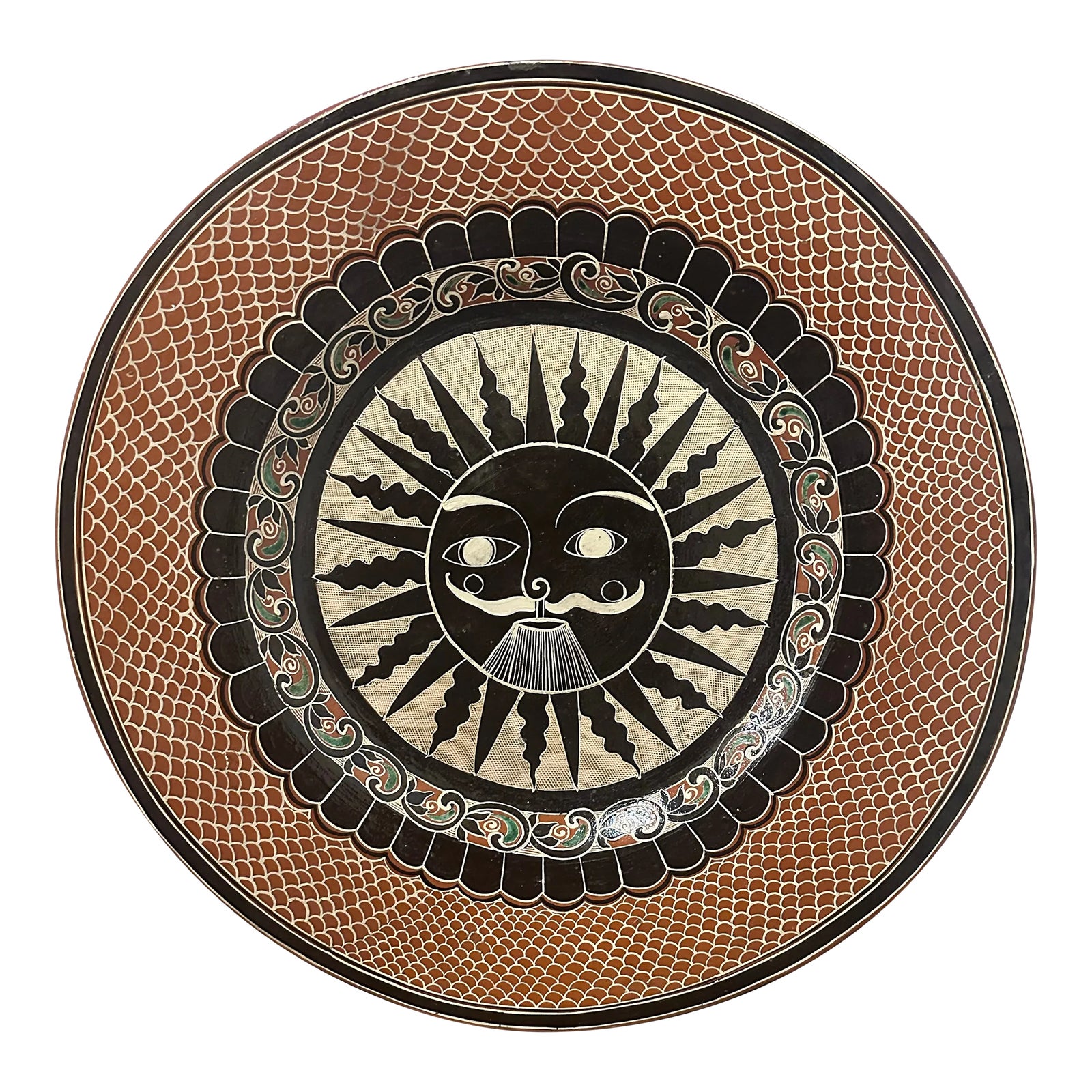 Late 20th Century Sun Folk Art Plate From Tonala, Mexico | Chairish