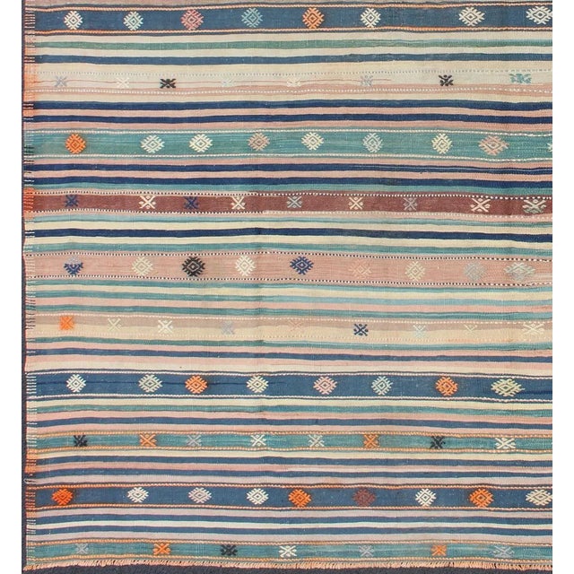 Colorful Vintage Turkish Kilim Rug With Horizontal Stripes and Tribal ...