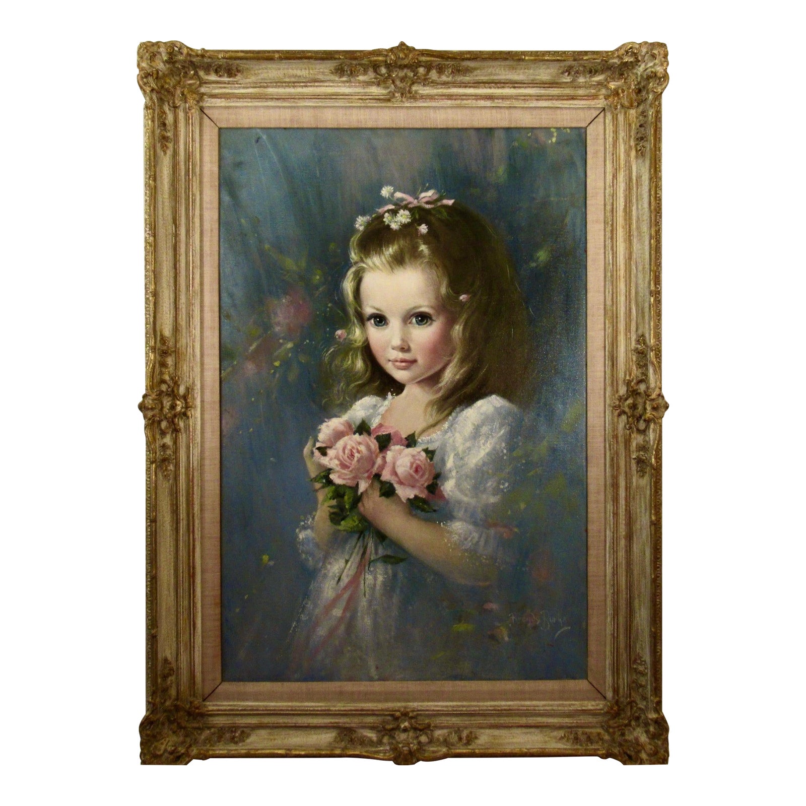 Brenda Burke Girl With Roses C. 1990 Painting | Chairish