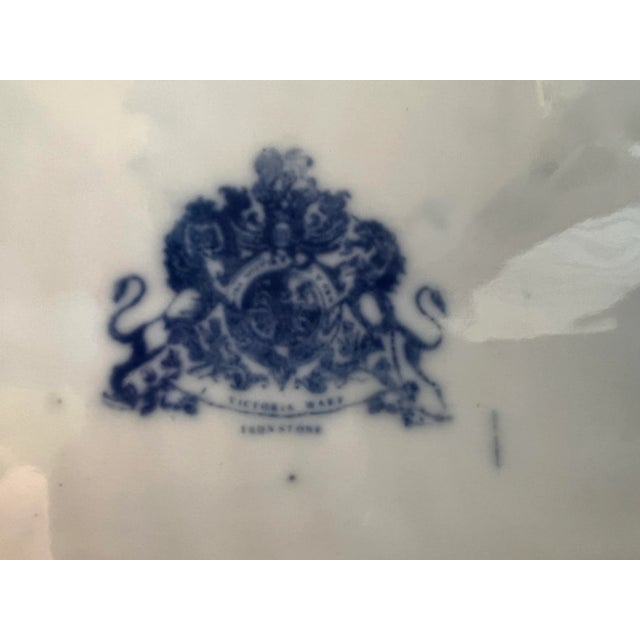 1930s Blue & White Floral Calico Pitcher & Bowl Signed Victorian Ware ...