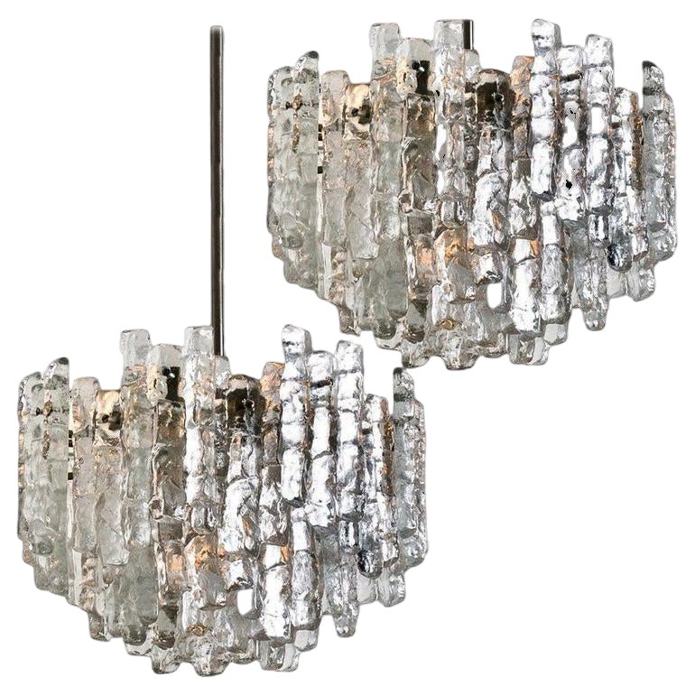 Large Modern Ice Glass Chandeliers attributed to J. T. Kalmar, 1970 ...