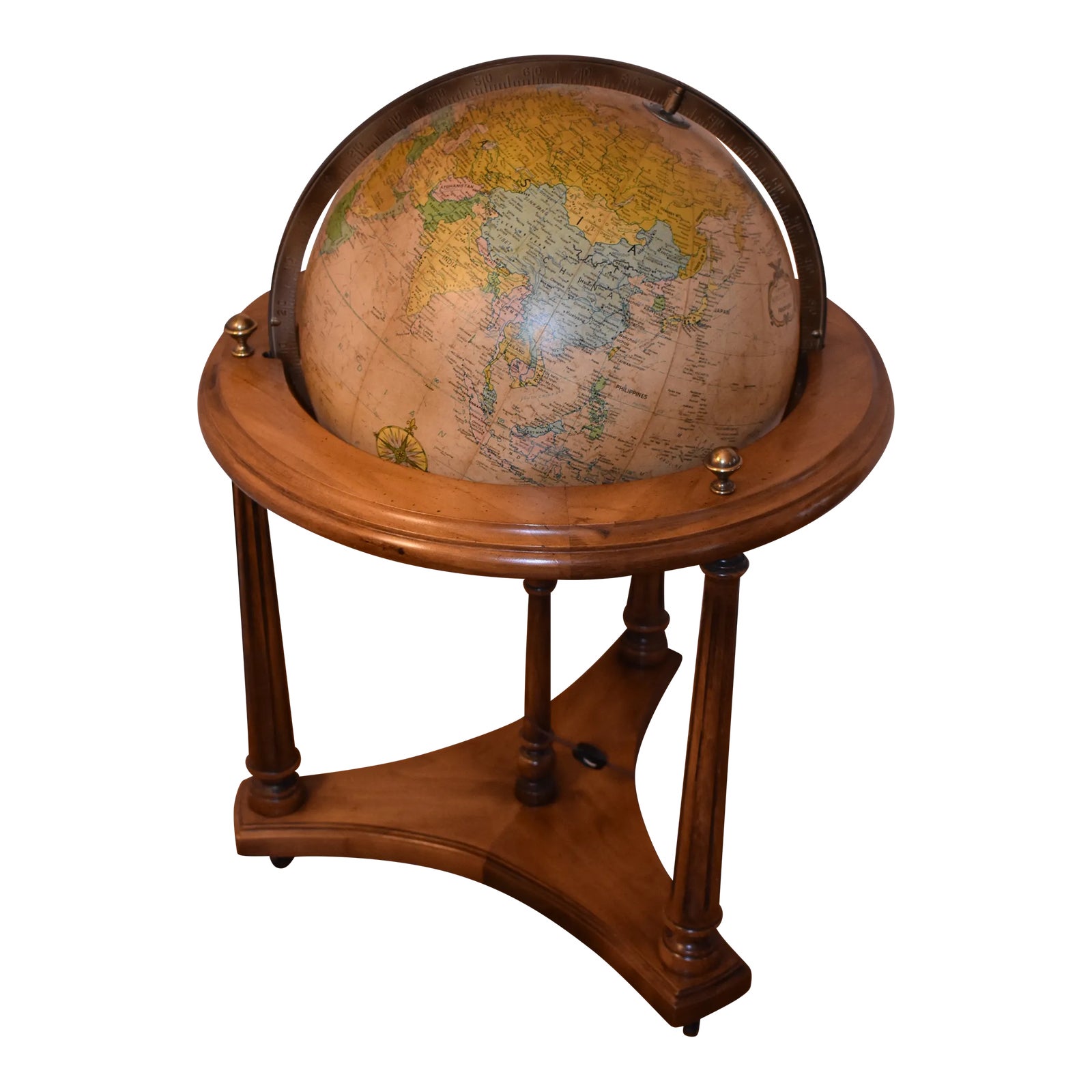1970s Replogle Traditional Walnut Base Illuminated Floor Heirloom Globe ...
