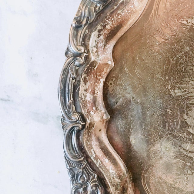 Vintage Large Footed Silverplate Tray by Pilgrim | Chairish